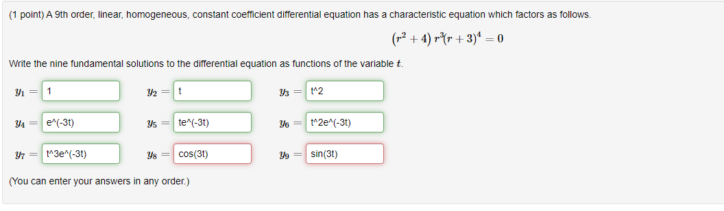 Solved 1 Point A 9th Order Linear Homogeneous Constant