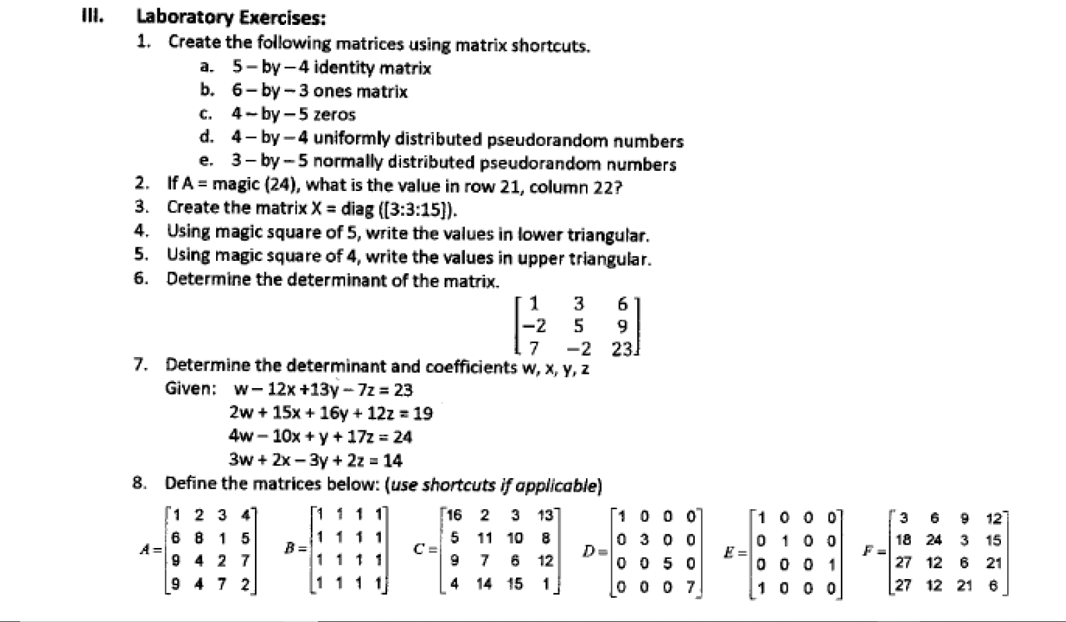 Solved III. Laboratory Exercises: 1. Create the following | Chegg.com