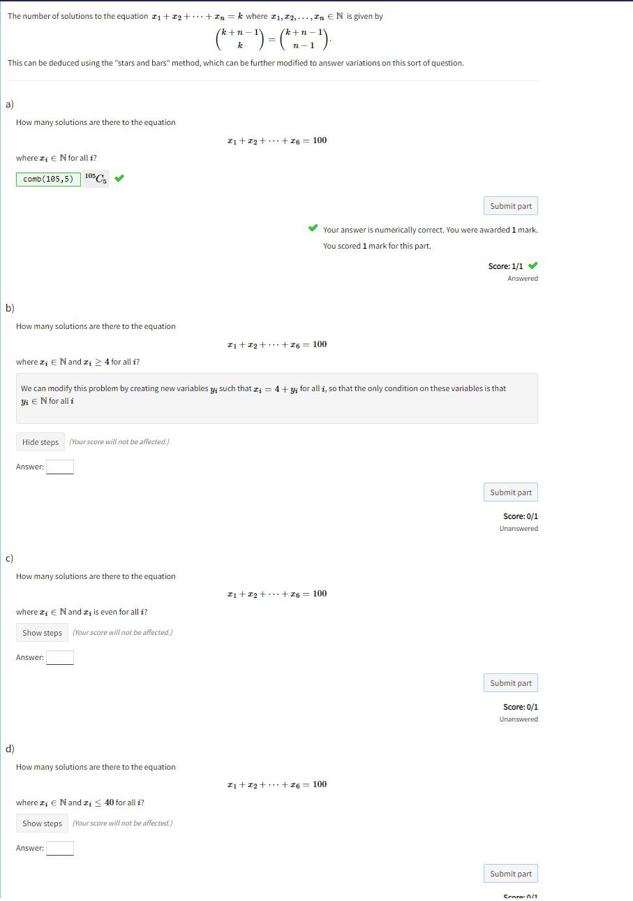 Solved (k+n−1k)=(k+n−1n−1). This can be deduced using the | Chegg.com