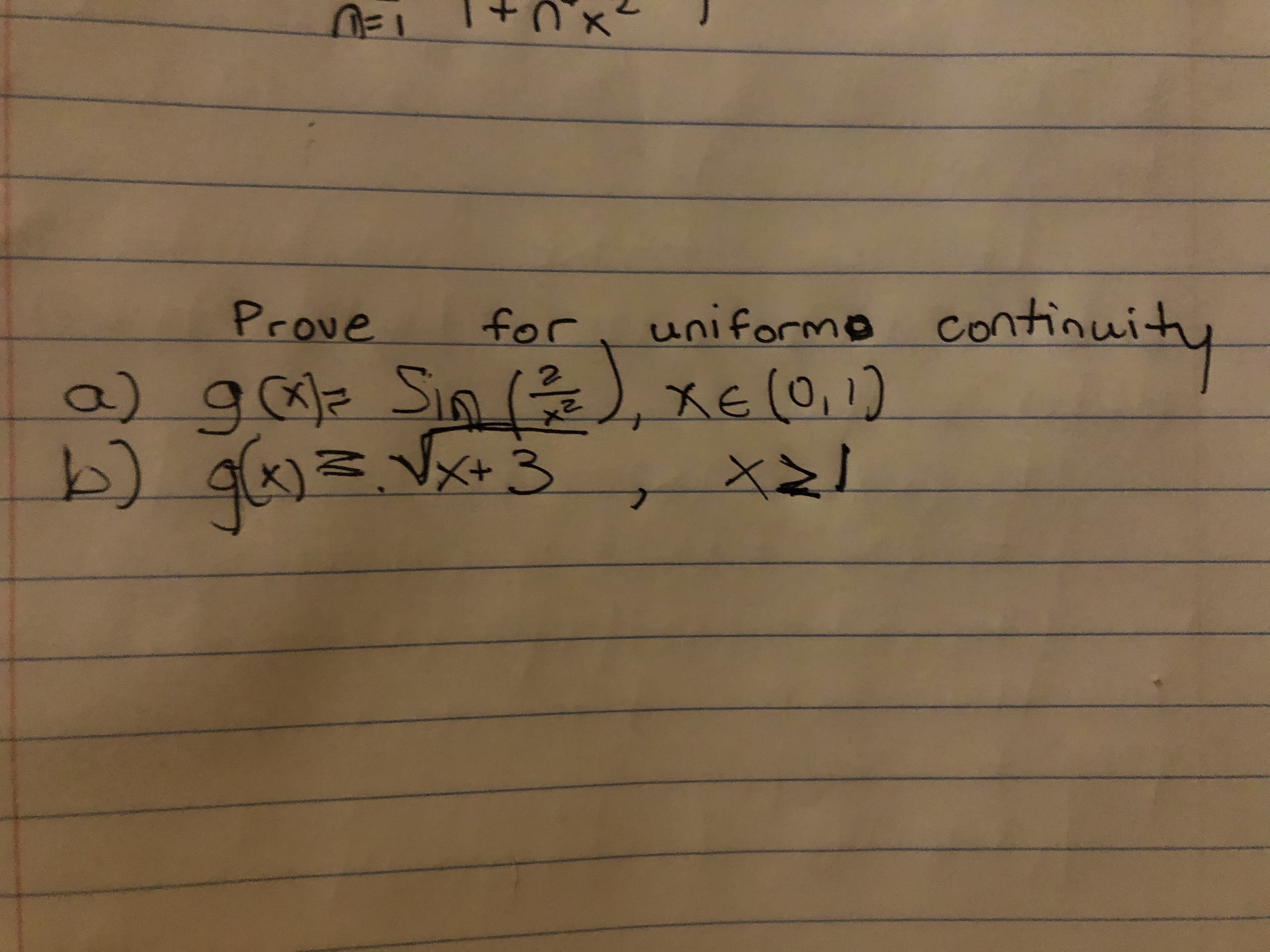 Solved 01 + nx prove for continuity uniforma continu XE , 1 | Chegg.com
