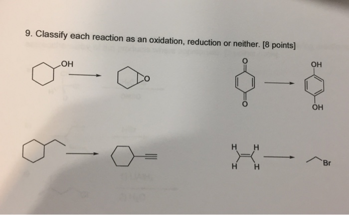 Solved 9. Classify each reaction as an oxidation, reduction | Chegg.com