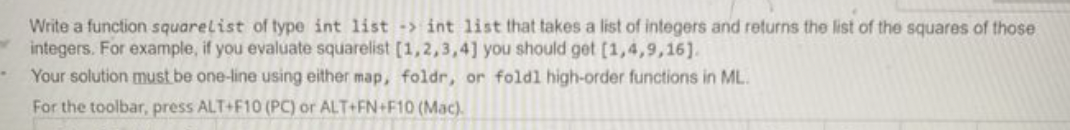 Solved Write a function squarelist of type int list -> int | Chegg.com