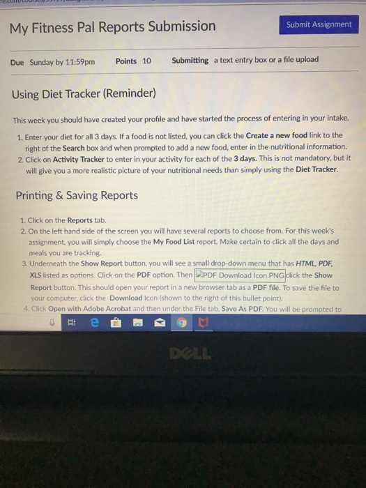 Submit Assignment My Fitness Pal Reports Submission | Chegg.com