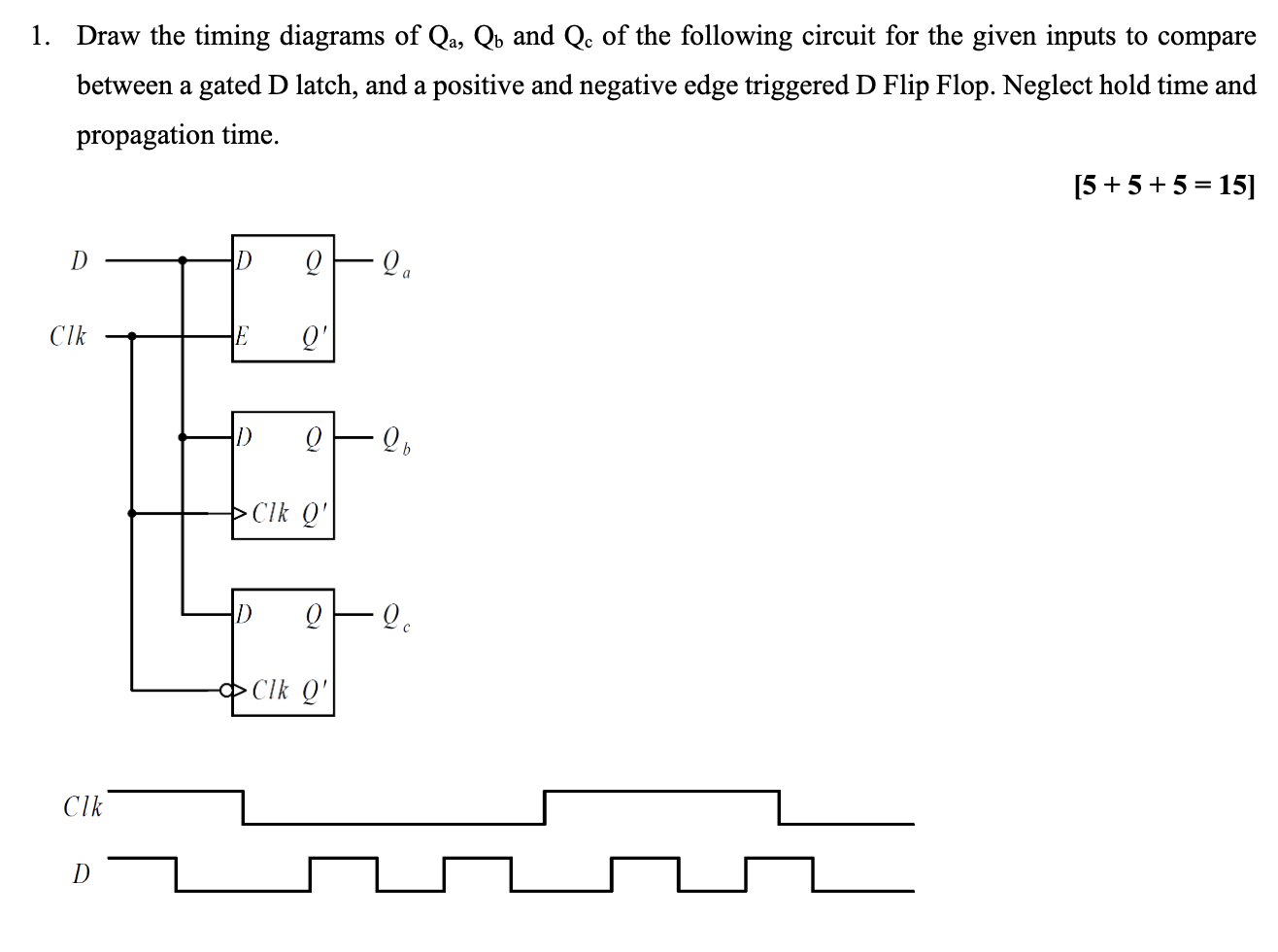 Solved 1. Draw the timing diagrams of Qa, Qb and Qc of the | Chegg.com