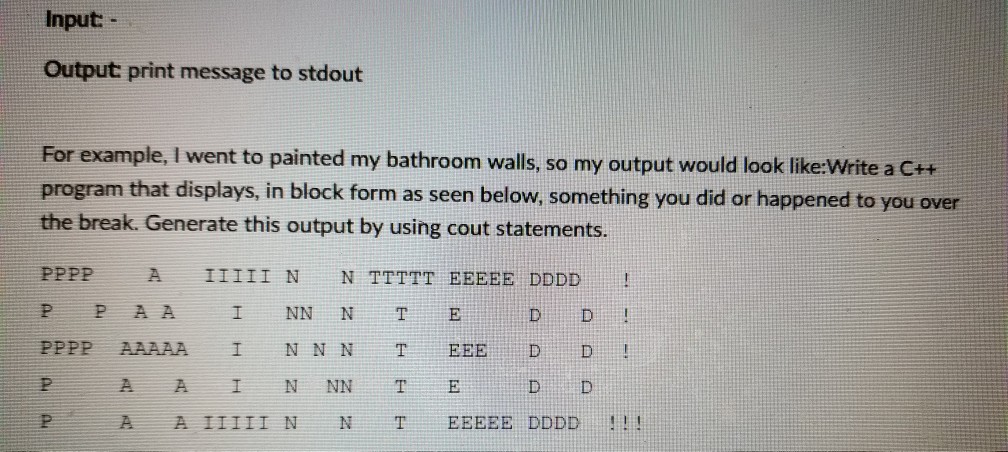Solved Input Output print message to stdout For example, I | Chegg.com