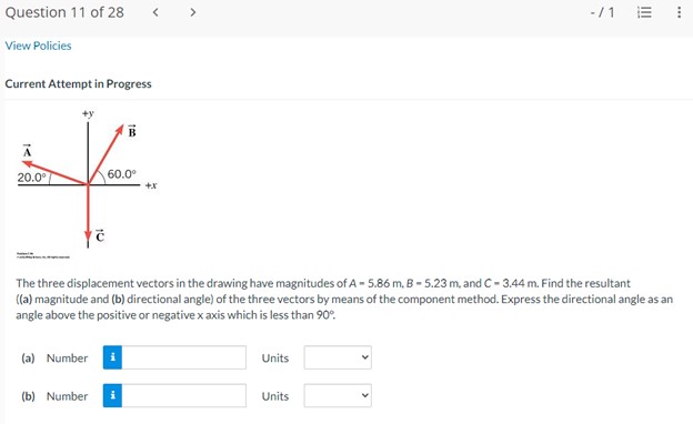 Solved Current Attempt in Progress The three displacement | Chegg.com