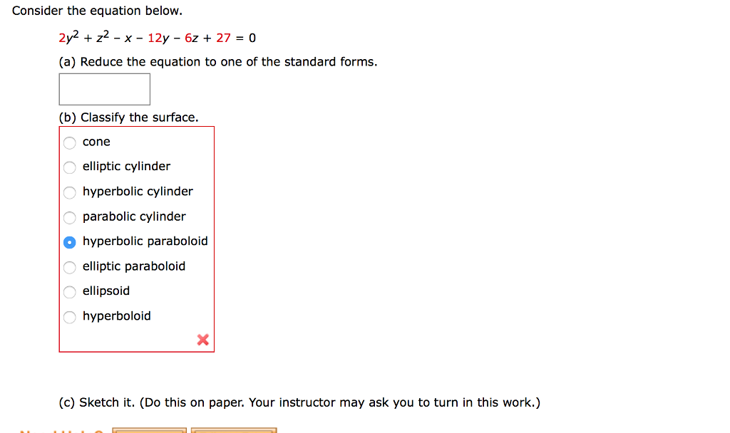Solved Consider the equation below 2y2 + z2 -x - 12y - 6z 27 | Chegg.com