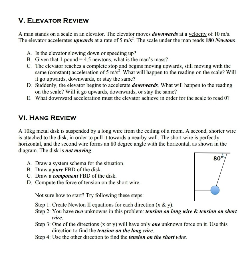 Solved V. ELEVATOR REVIEW A man stands on a scale in an | Chegg.com