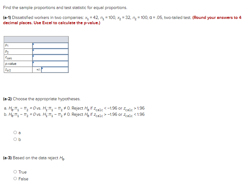 Solved Find the sample proportions and test statistic for | Chegg.com