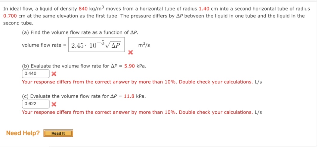 Solved In ﻿ideal flow, a liquid of ﻿density 840kgm3 ﻿moves | Chegg.com