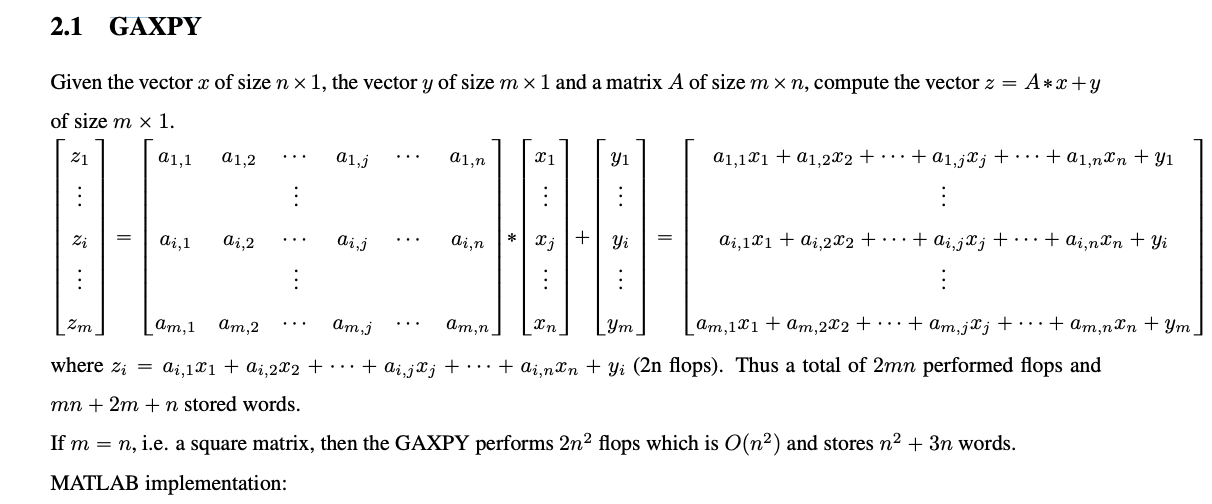 2.1 GAXPY Given the vector x of size nx 1, the vector | Chegg.com