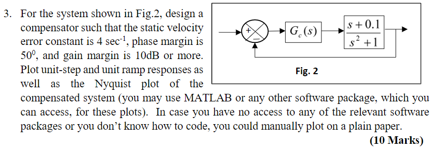 Solved s+1 3. For the system shown in Fig.2, design a | Chegg.com