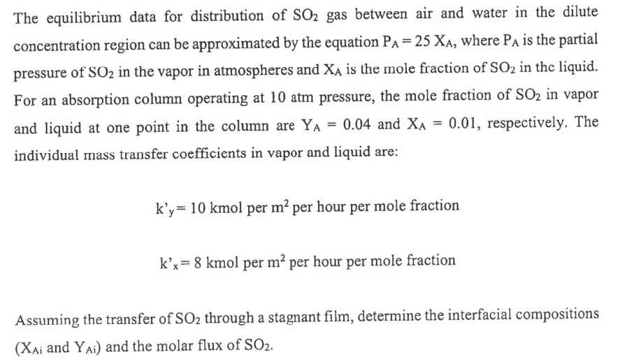 Solved The equilibrium data for distribution of SO2 gas | Chegg.com