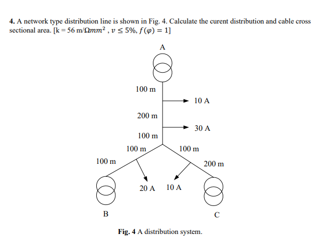 Solved 4. A network type distribution line is shown in Fig. | Chegg.com