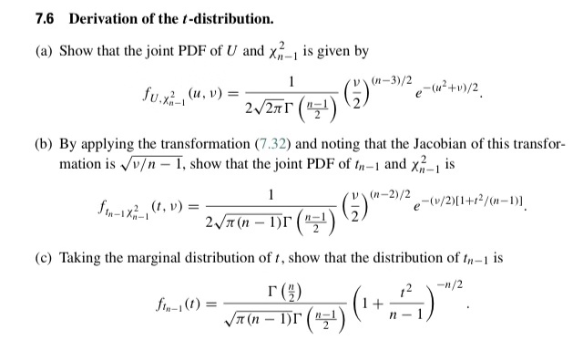 7.6 Derivation of the t-distribution. (a) Show that | Chegg.com