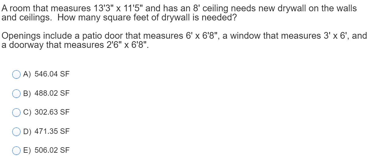 Solved A room that measures 13'3" x 11'5" and has an 8' | Chegg.com