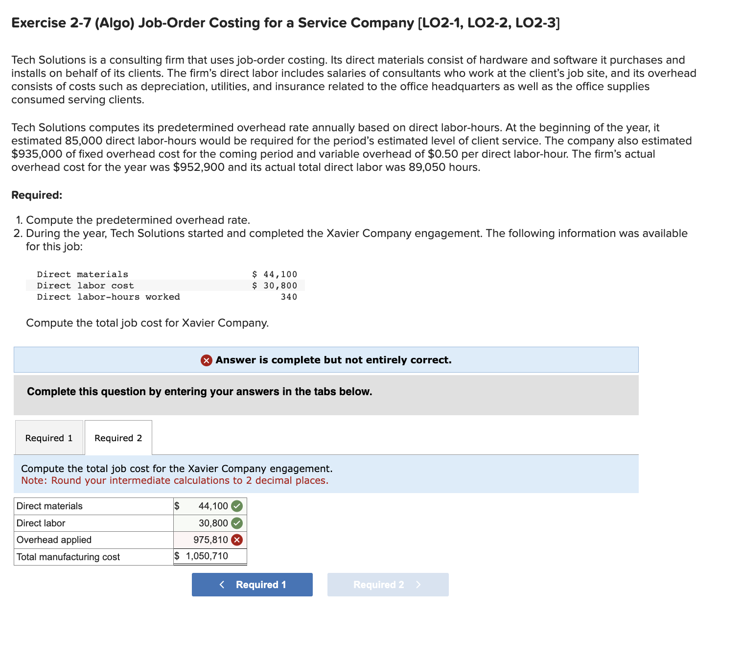 Solved Exercise 2-7 (Algo) ﻿Job-Order Costing for a Service | Chegg.com