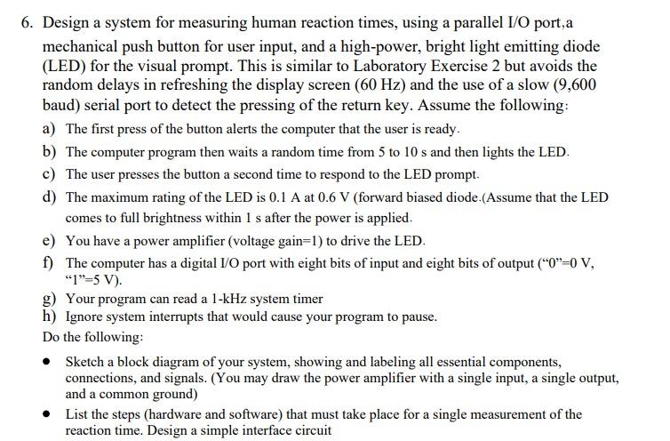 6. Design a system for measuring human reaction | Chegg.com