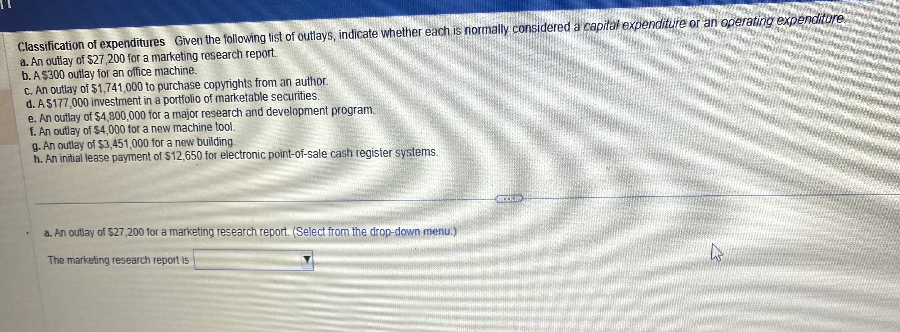 Solved Classification of expenditures Given the following | Chegg.com
