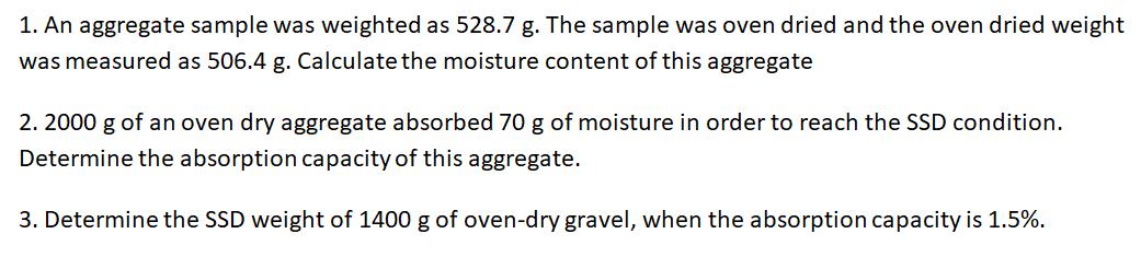 Solved 1. An aggregate sample was weighted as 528.7 g. The | Chegg.com