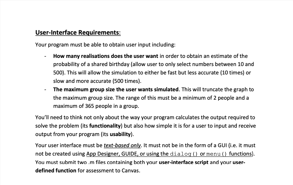 Solved Final Program: Birthday Paradox User Interface This | Chegg.com