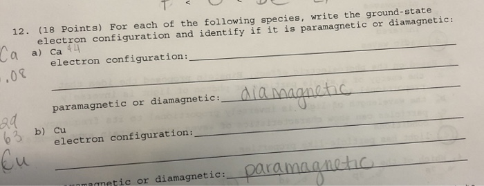Solved 12. (18 Points) For each of the following species, | Chegg.com