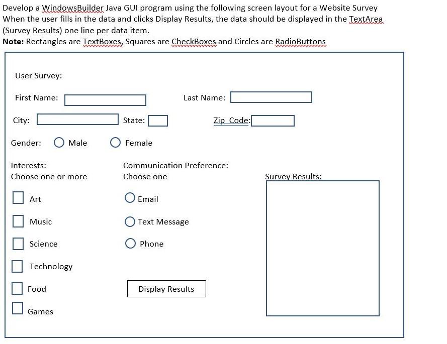 Solved Develop a WindowsBuilder Java GUI program using the | Chegg.com