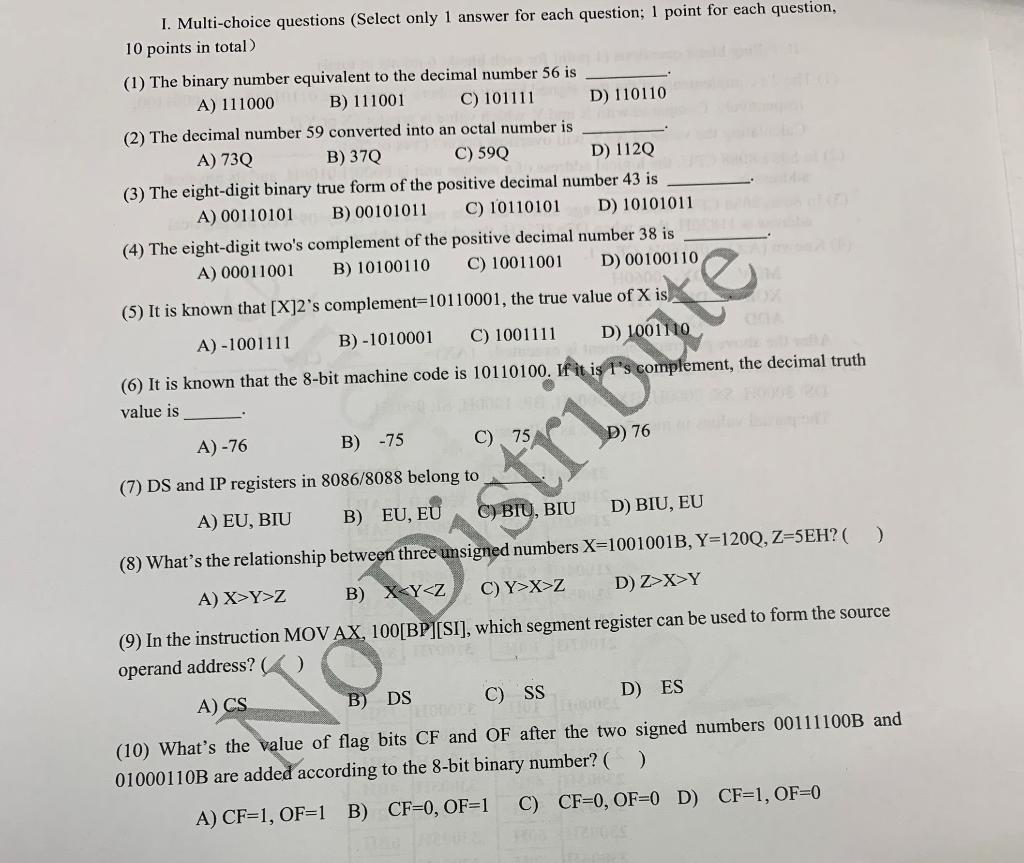 I Multi Choice Questions Select Only 1 Answer For