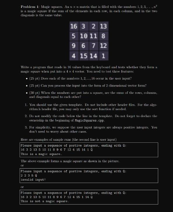 Solved Problem 1: Magie squares. An n×n matrix that is | Chegg.com