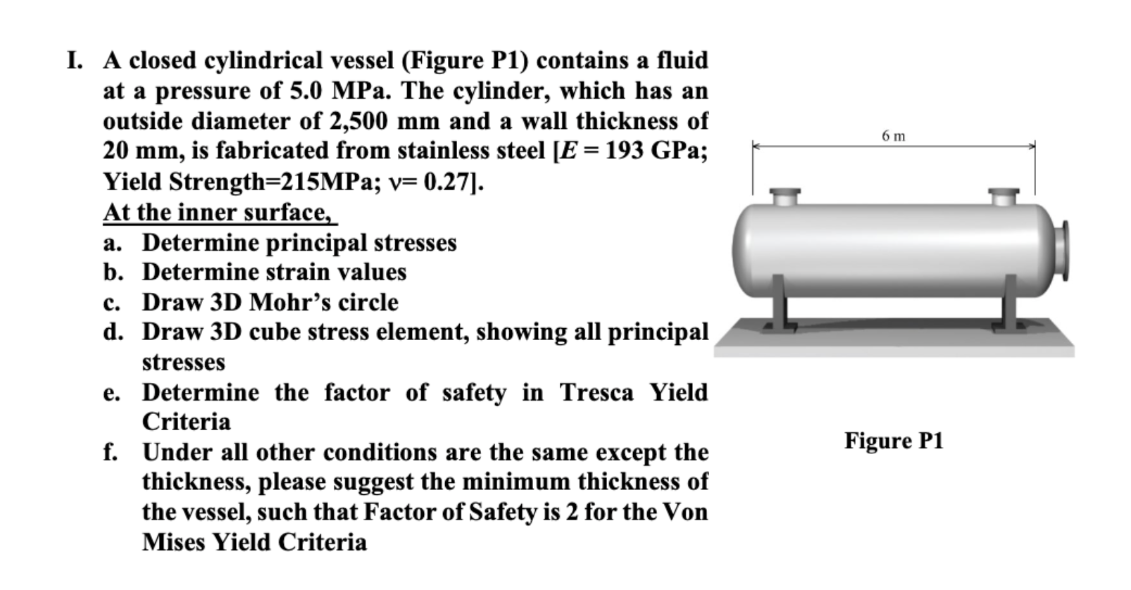 Solved 6 m I. A closed cylindrical vessel (Figure P1) | Chegg.com
