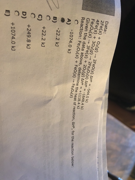 Solved Data: 4Fe(s) + 302(g)2Fe203(s) AHo -1648.4 k Fe3O4(s) | Chegg.com