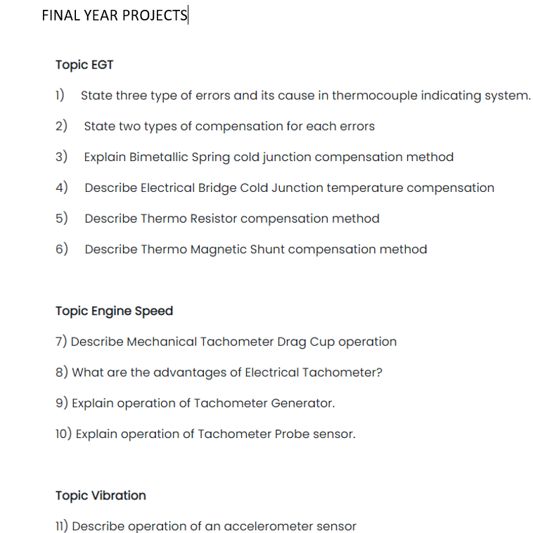 Solved FINAL YEAR PROJECTS Topic EGT 1) State three type of | Chegg.com