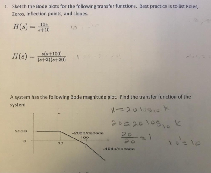 Solved 1. Sketch the Bode plots for the following transfer | Chegg.com