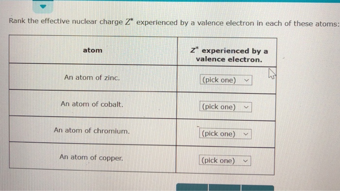 Solved Rank the effective nuclear charge Z" experienced by a | Chegg.com