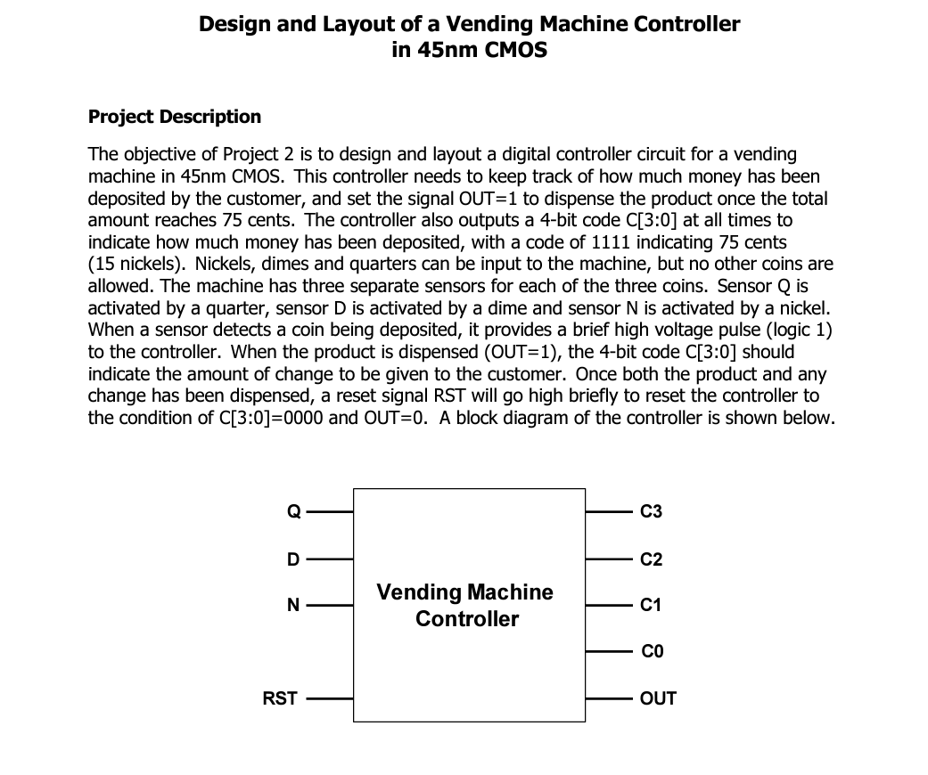 Design and Layout of a Vending Machine Controller in | Chegg.com
