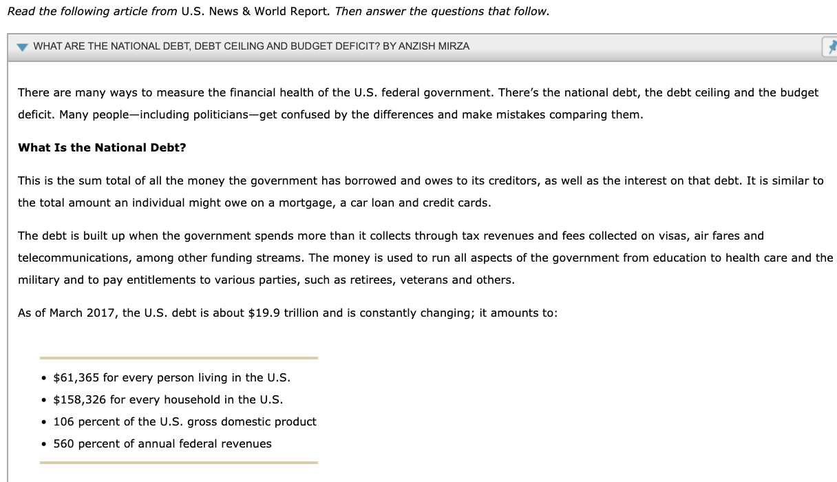 Solved Read the following article from U.S. News & World | Chegg.com