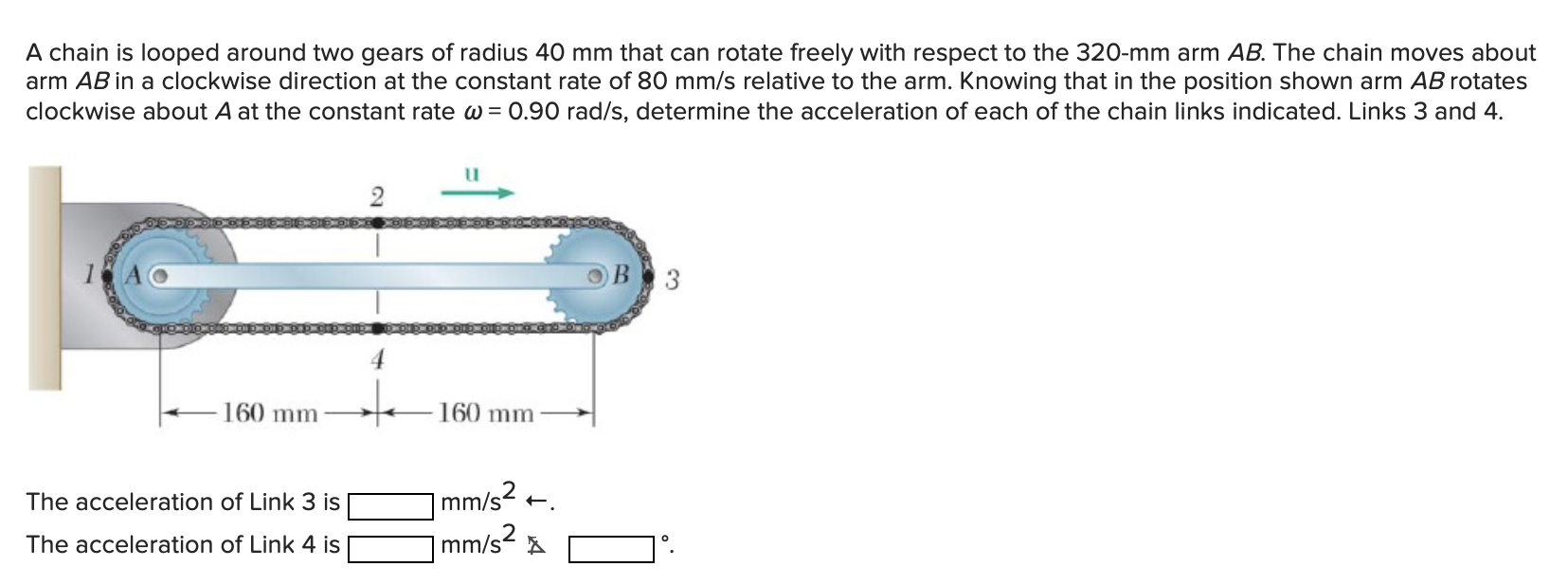 Solved A chain is looped around two gears of radius 40mm | Chegg.com