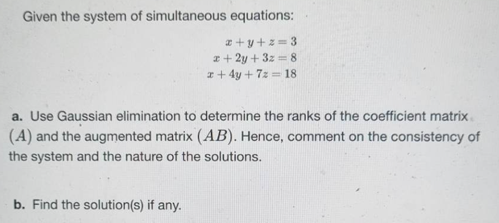 Solved Given the system of simultaneous equations: | Chegg.com