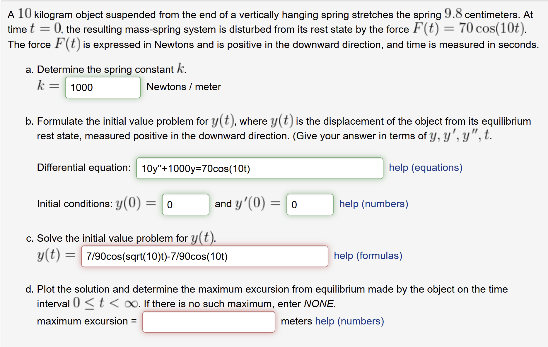 Solved 10 kilogram object suspended from the end of a | Chegg.com