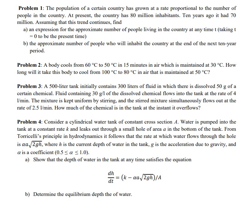 Solved Problem 1: The population of a certain country has | Chegg.com
