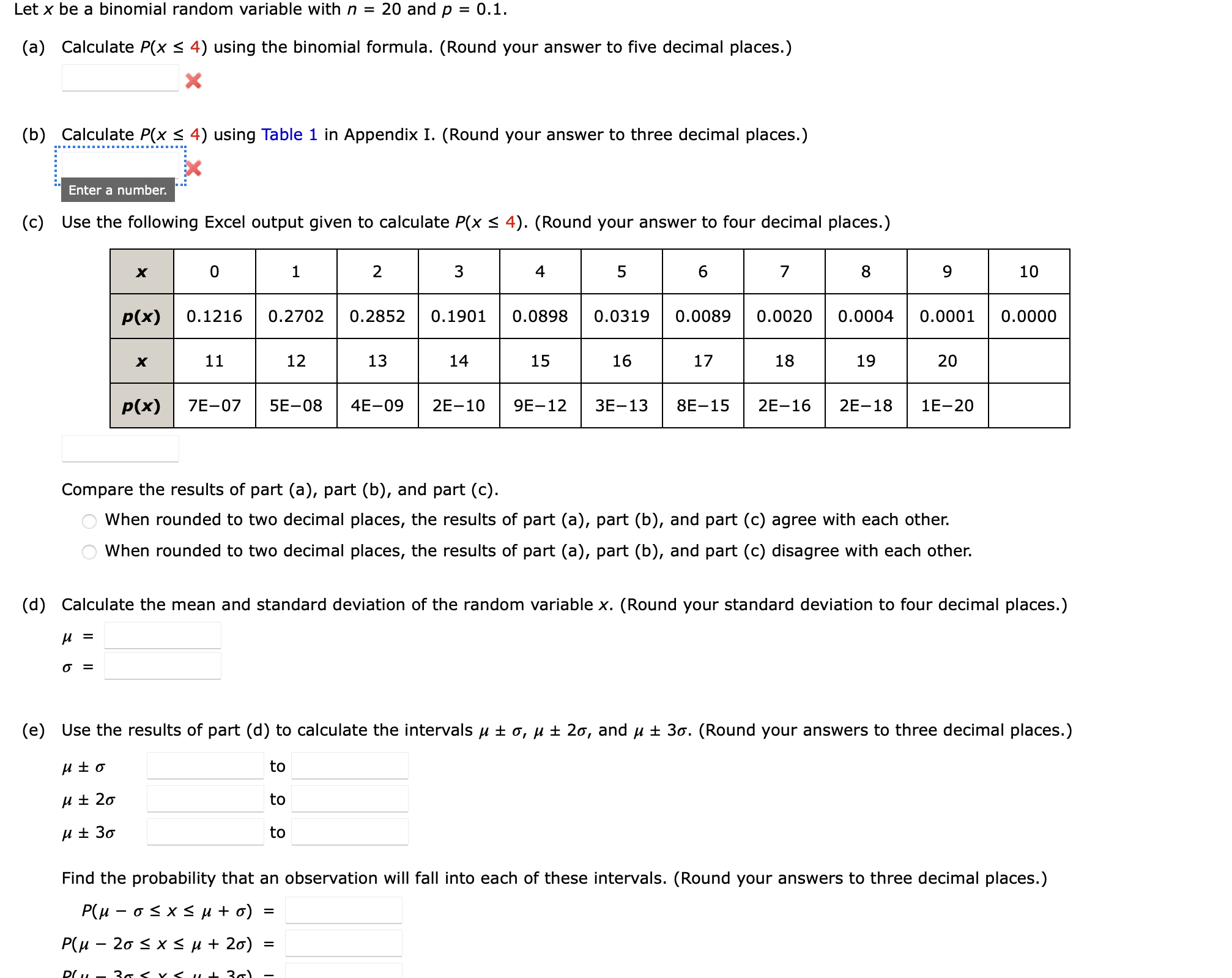Solved Let X Be A Binomial Random Variable With N20 And 5111