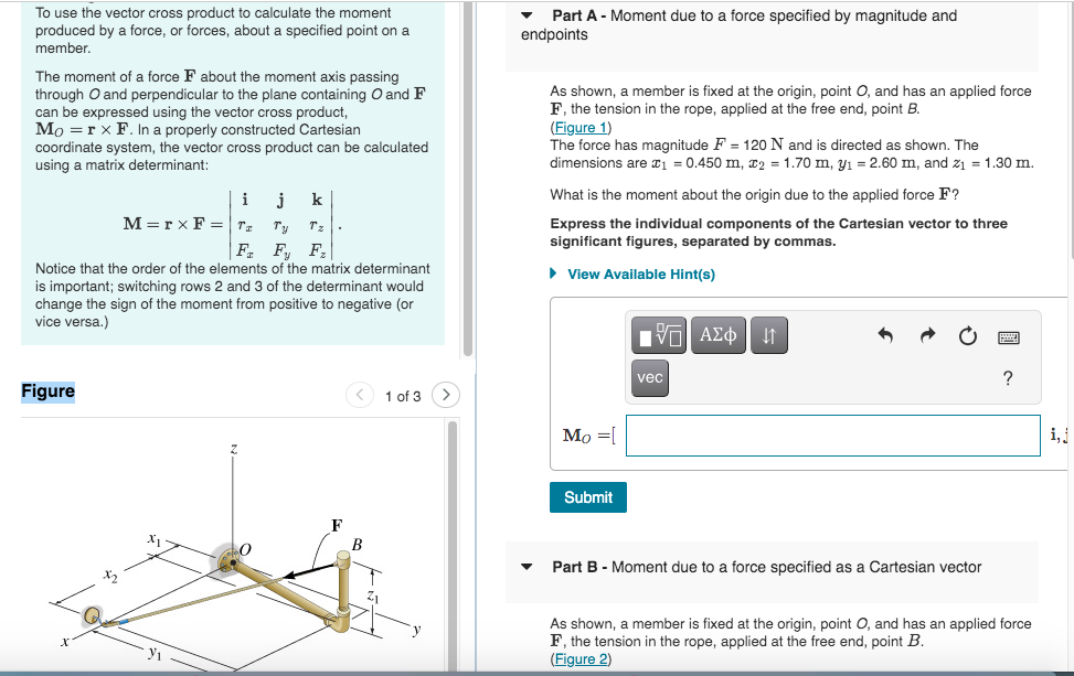 Solved To use the vector cross product to calculate the | Chegg.com