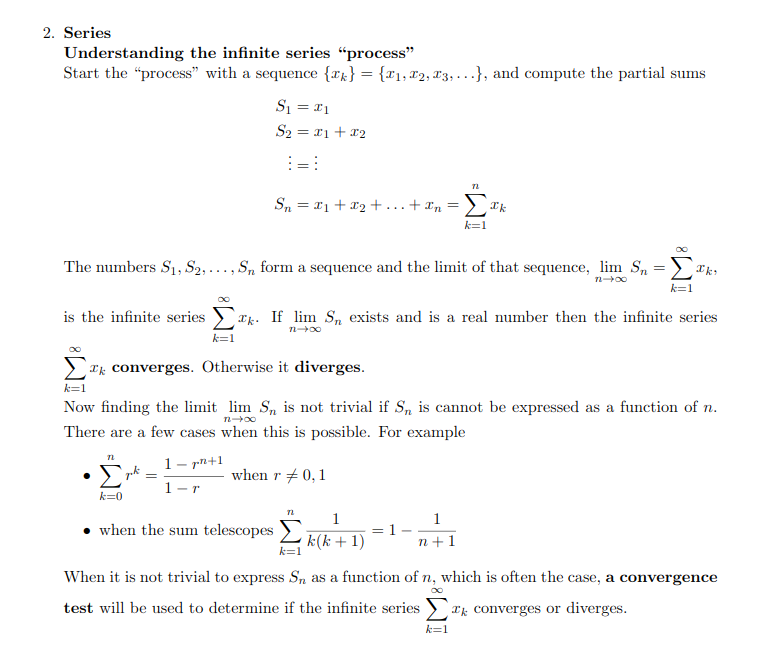 Solved 2. Series Understanding the infinite series “process" | Chegg.com