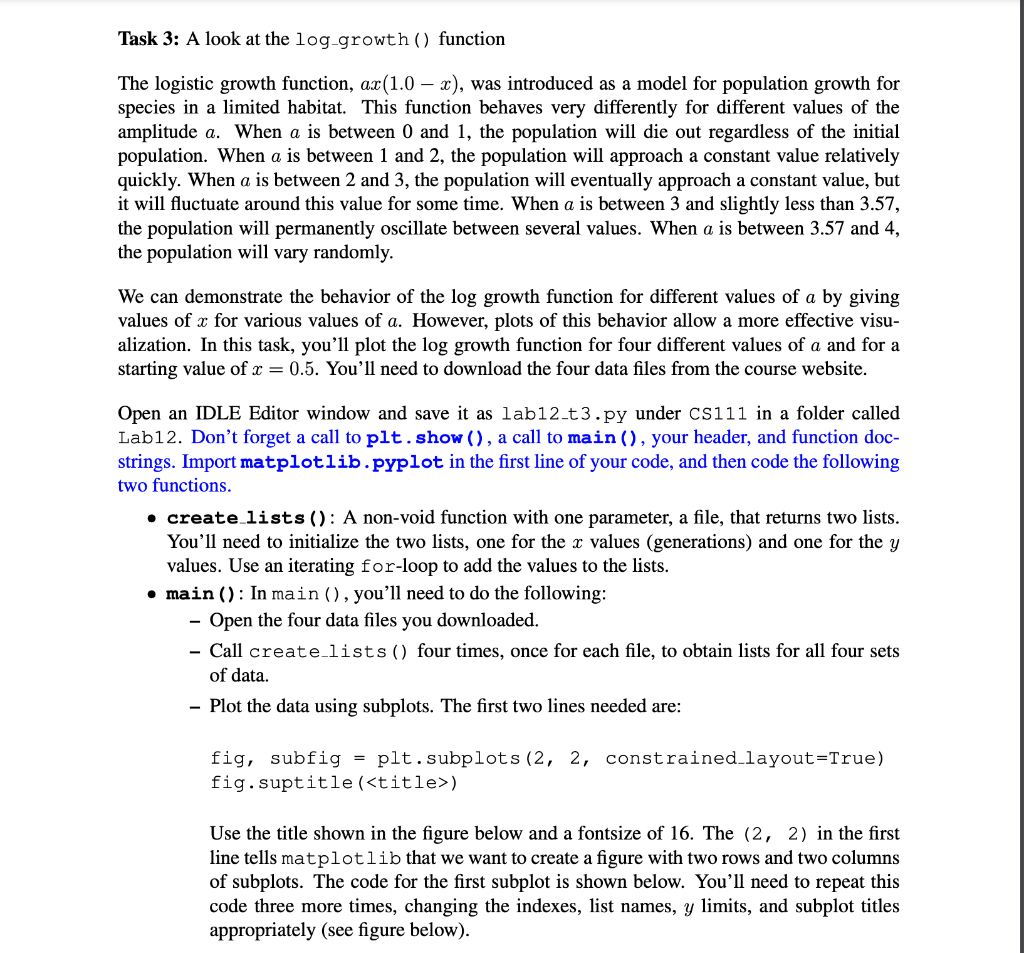 Solved Task 3: A look at the log-growth ( ) function The | Chegg.com