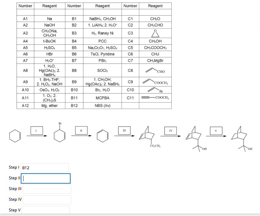 Solved Number Reagent Number Reagent Number Reagent A1 A2 B1 | Chegg.com