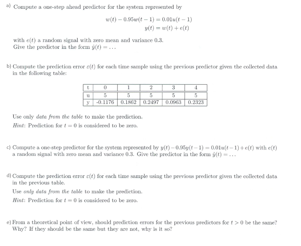 Solved a) Compute a one-step ahead predictor for the system | Chegg.com