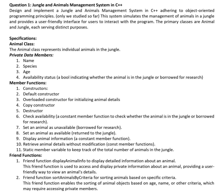 Solved Question 1: Jungle and Animals Management System in | Chegg.com