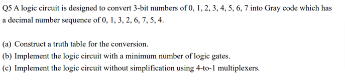 Solved Q5 ﻿A logic circuit is ﻿designed to ﻿convert 3-bit | Chegg.com