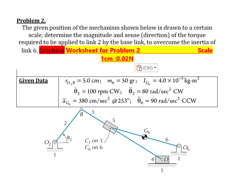 Solved Problem 2. The given position of the mechanism shown | Chegg.com