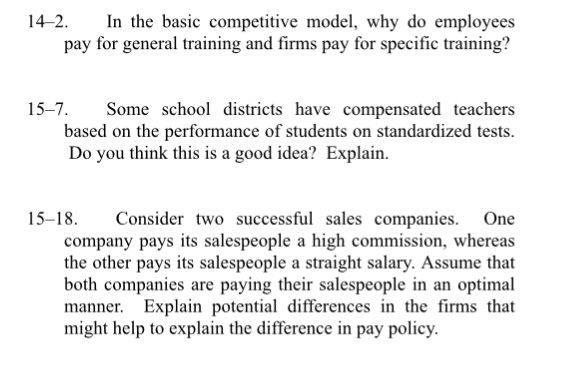 Solved In the basic competitive model, why do employees pay | Chegg.com